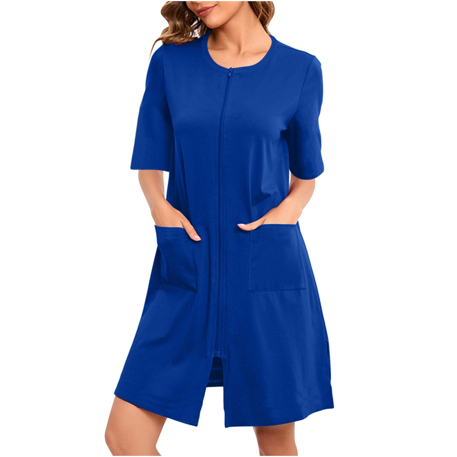 Zipper Front Robes for Women House Coat Half Sleeve Loungewear Kenn ...