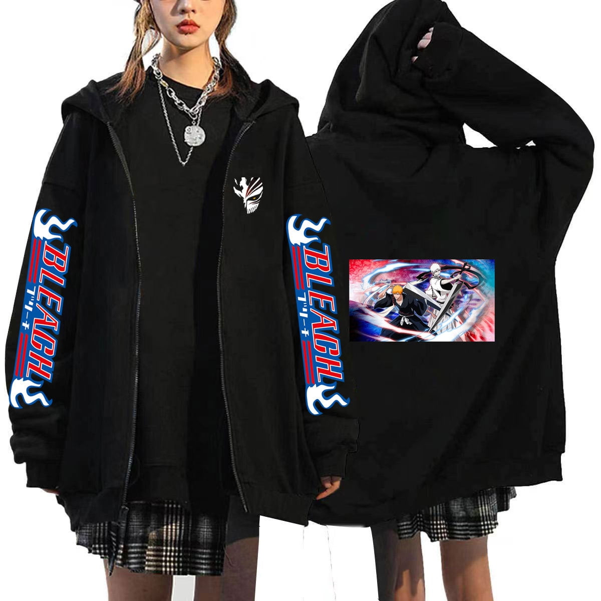 Zipper Jacket Male Japanese Anime Reaper Bleach Fleece Hooded Cardigan ...