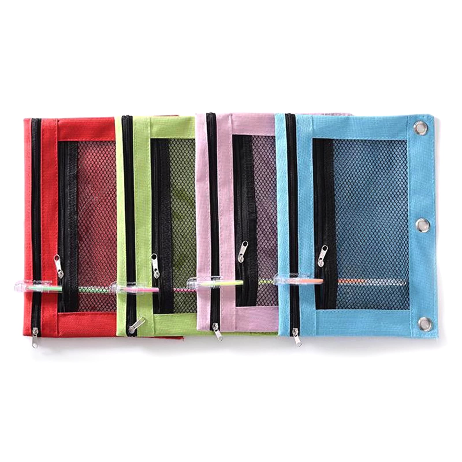 4pcs Zipper Pencil Pouch Clear Window - Pencil Pouch 3 Ring, Zipper ...