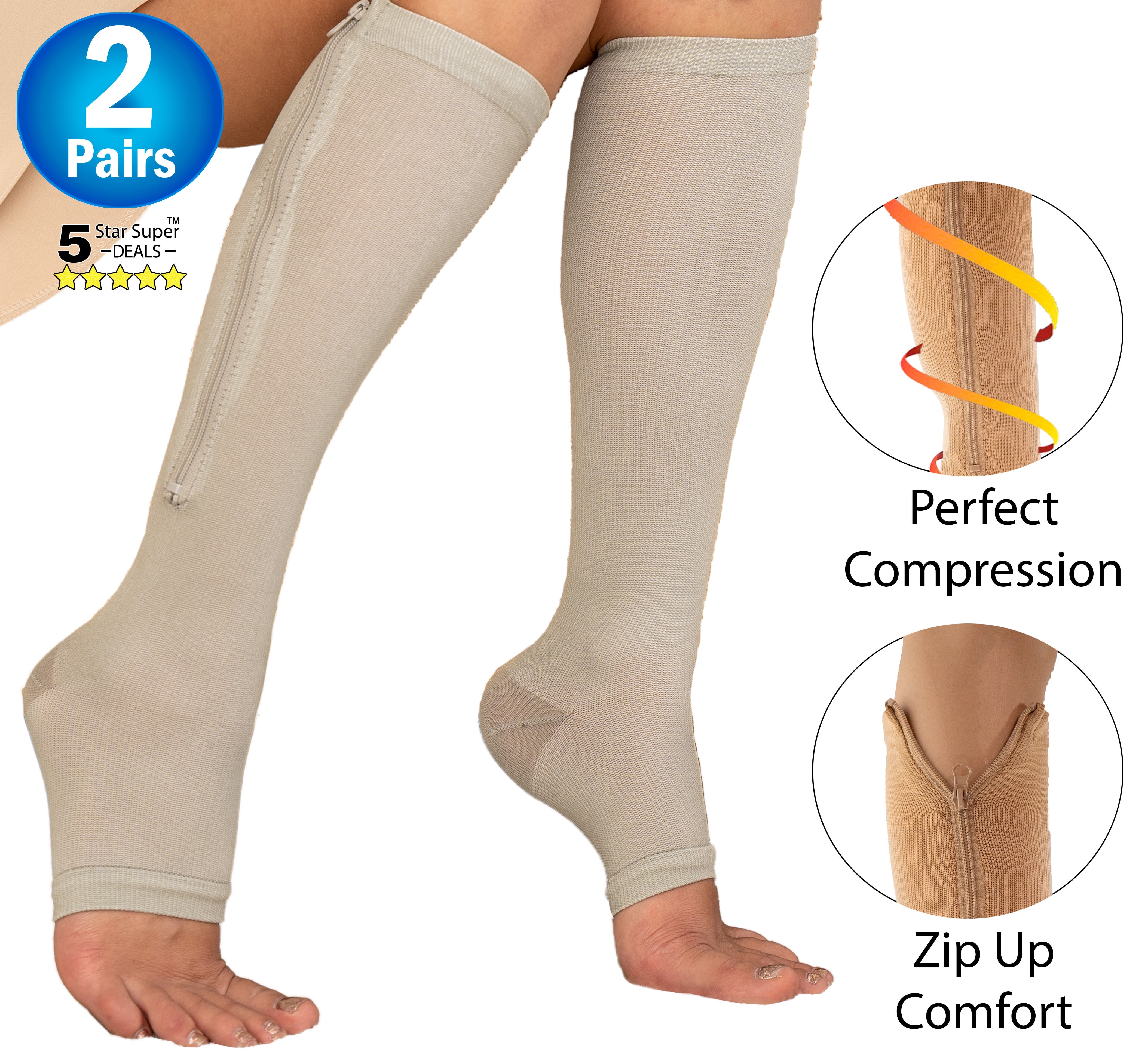 Zipper Pressure Compression Socks - Open Toe Knee High Graduated ...