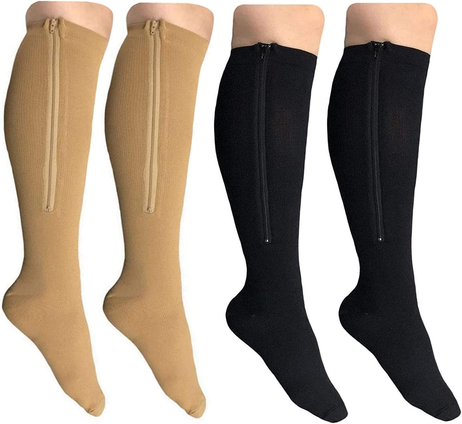 Zipper Socks 20-30 mmhg. 2 Pair Zip Compression Socks Closed Toe with ...