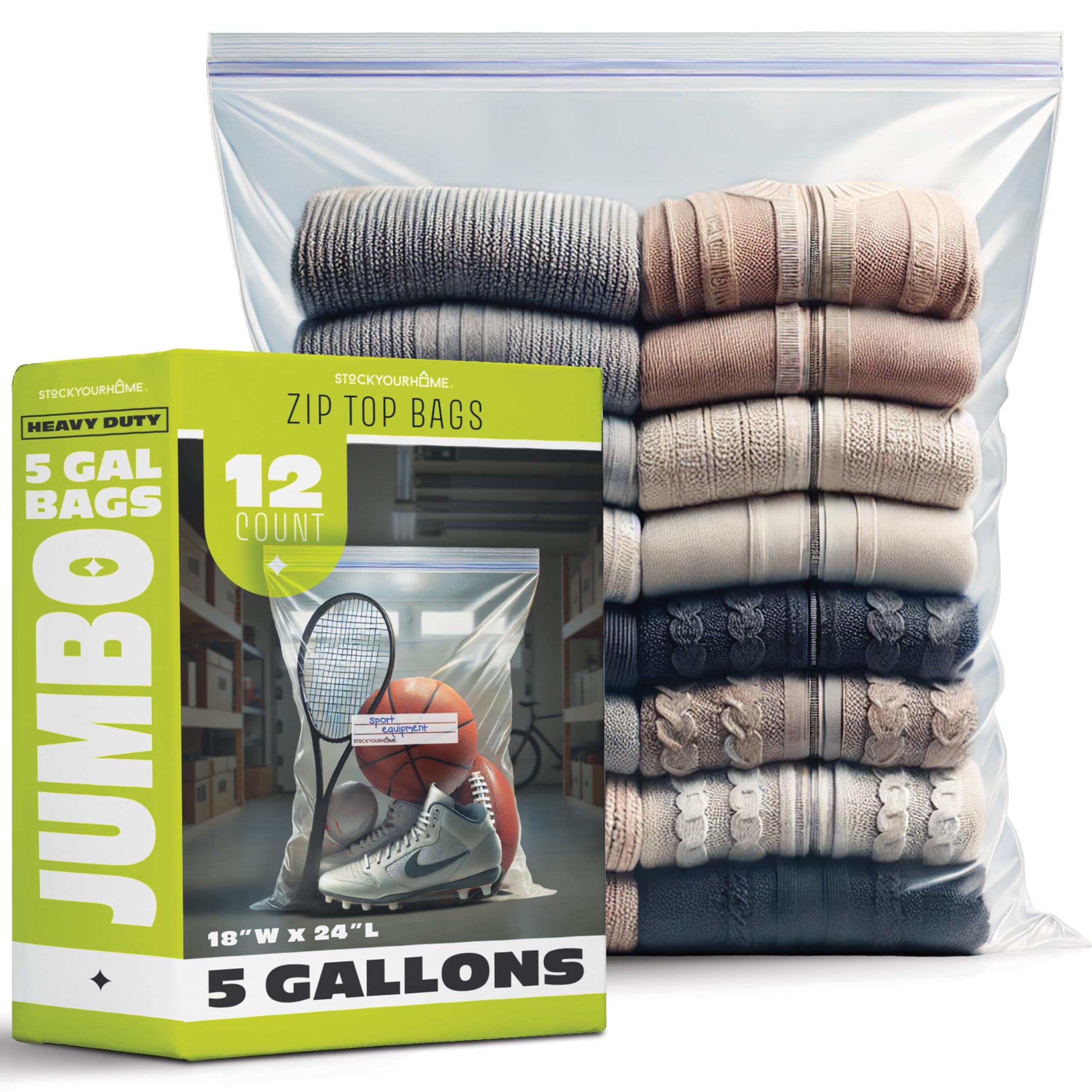 Zipper Storage Bags, (Pack of 12) 5 Gallon Resealable Food Storage Bag ...