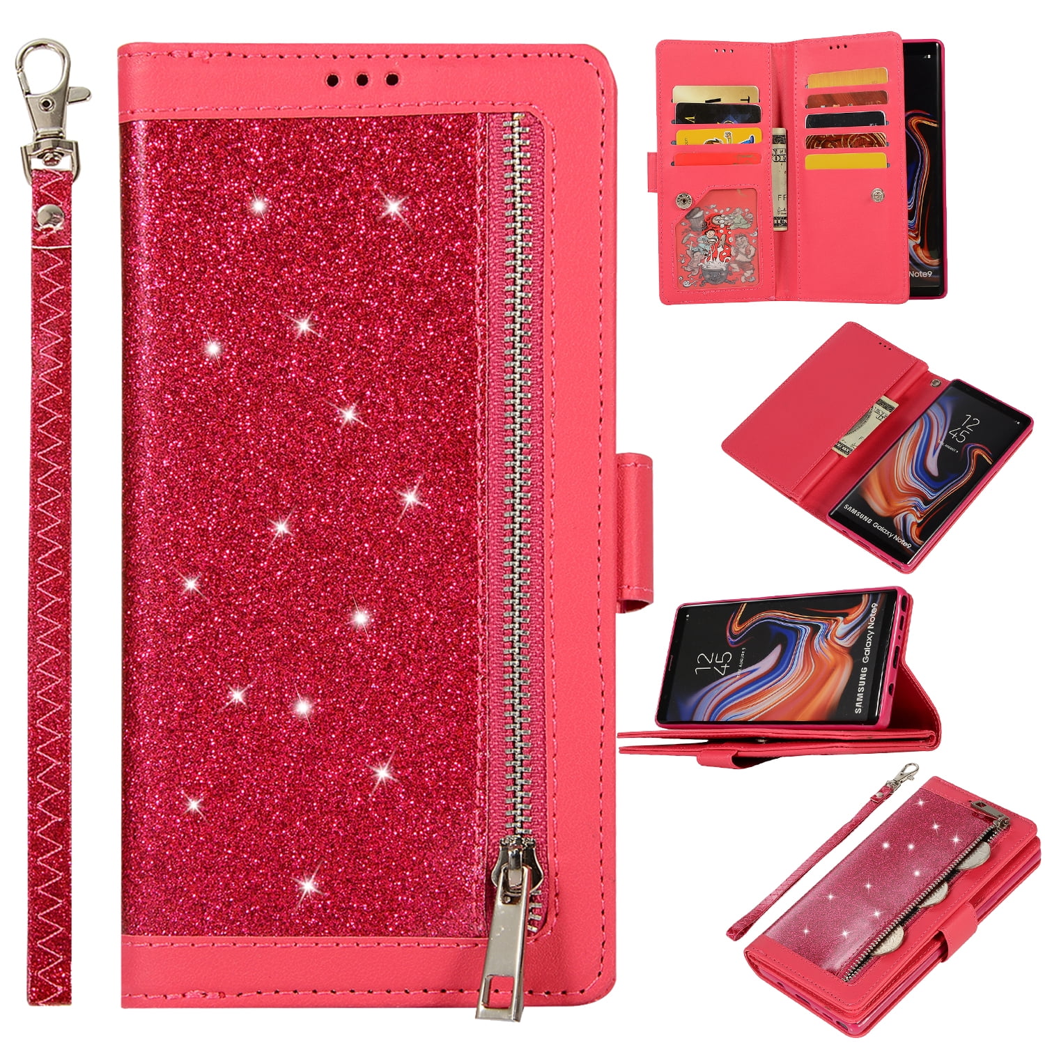Zipper Wallet Case for Samsung Galaxy Note 9 Phone, Allytech Bling ...