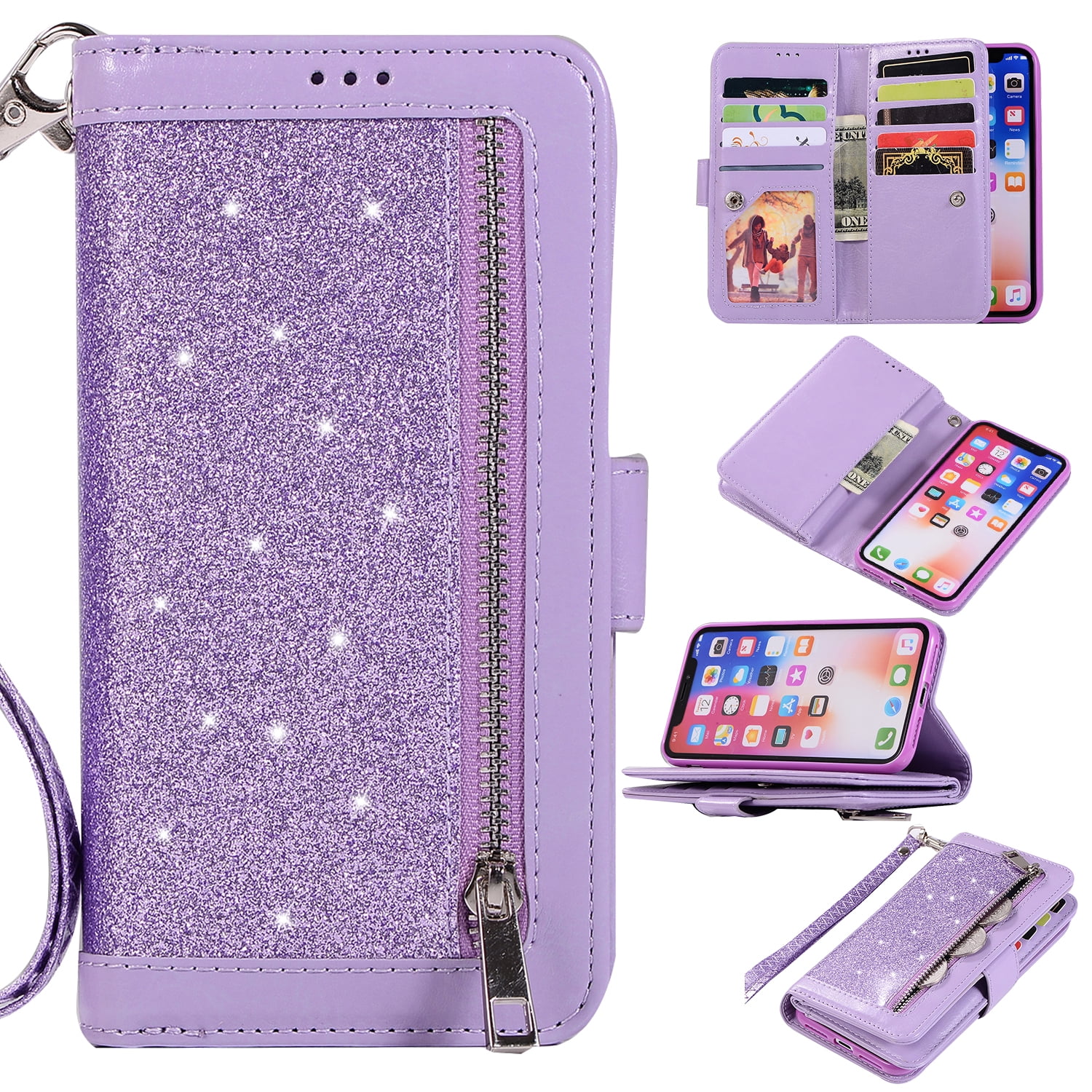 Zipper Wallet Case for iPhone Xs iPhone X 5.8-inch, Allytech Bling ...