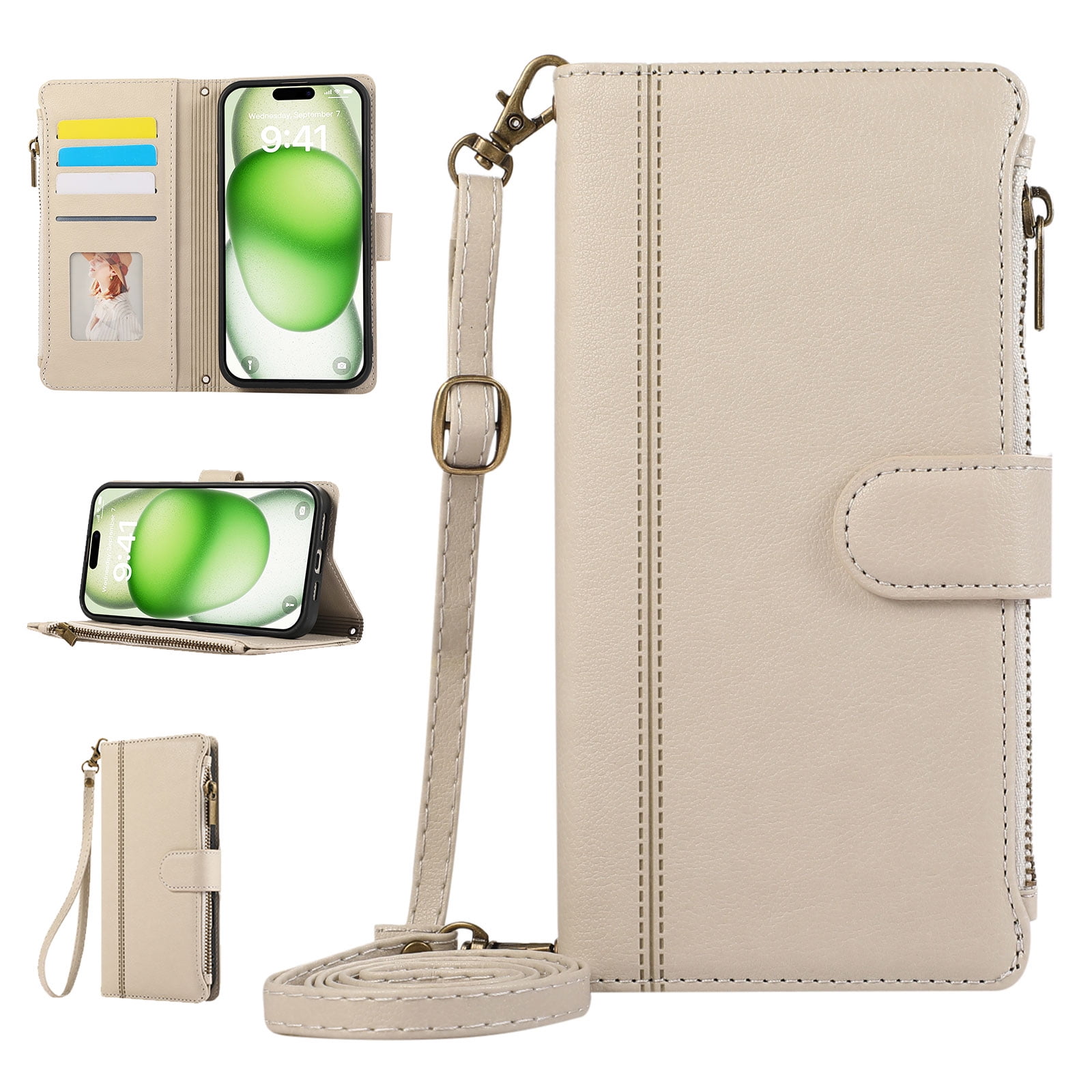 Zipper Wallet Cover for Google Pixel 6a, Case with Crossbody Strap ...