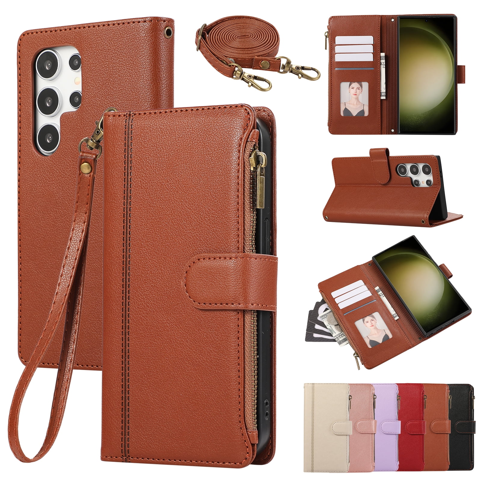 Zipper Wallet Cover for Samsung Galaxy S24 Ultra, Case with Crossbody ...