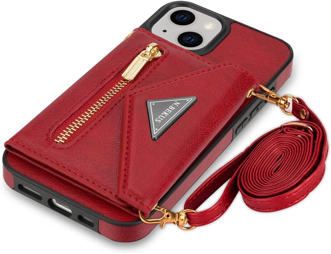 Zipper Wallet Purse Compatible with iPhone 15 Crossbody Case with Strap ...