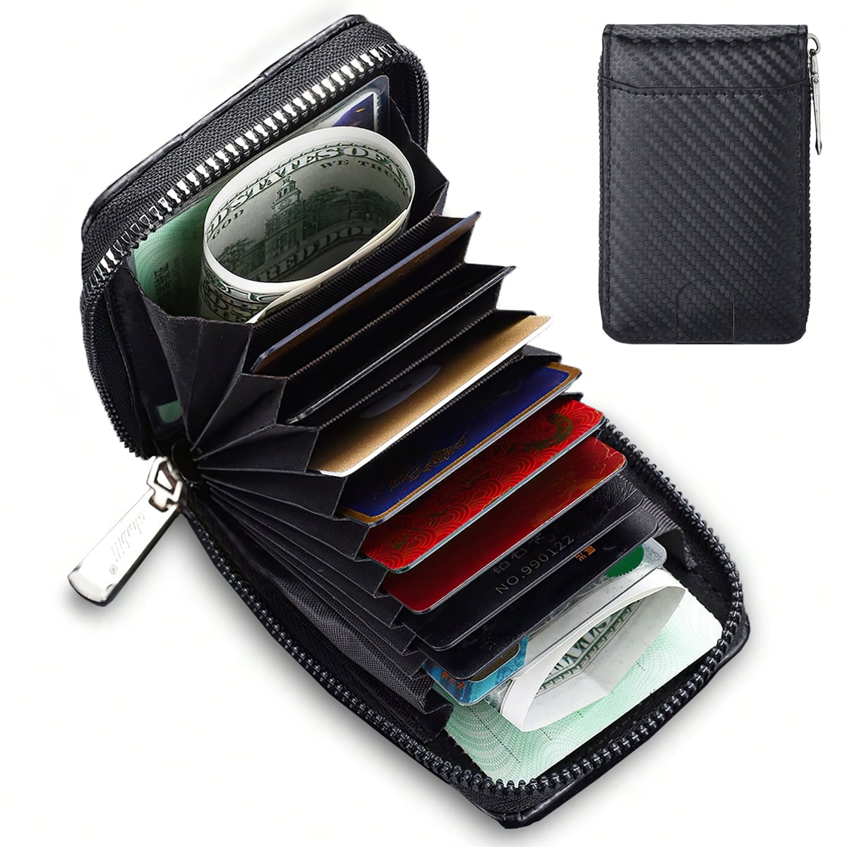 Zipper Wallet for Men, RFID Blocking around Bifold Wallet, Leather ...