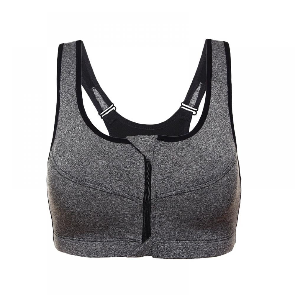Zipper in Front Sports Bra, High Impact Strappy Back Support Workout ...