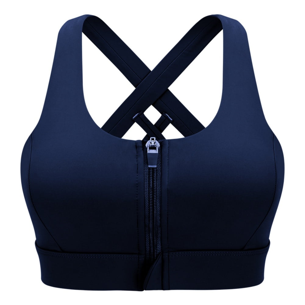 Zipper in Front Sports Bra for Women, Criss-Cross Back Padded Strappy ...