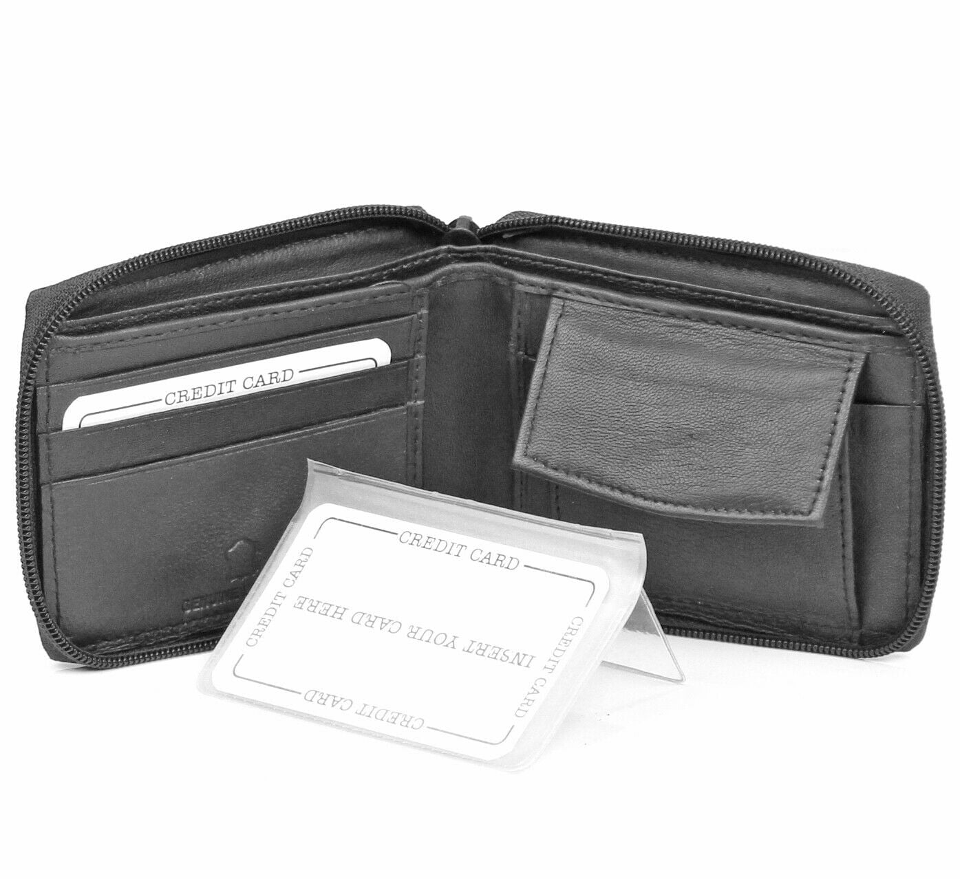 Zippered Bifold Men's Wallet Deluxe Credit Card Flip Multi Pockets ...