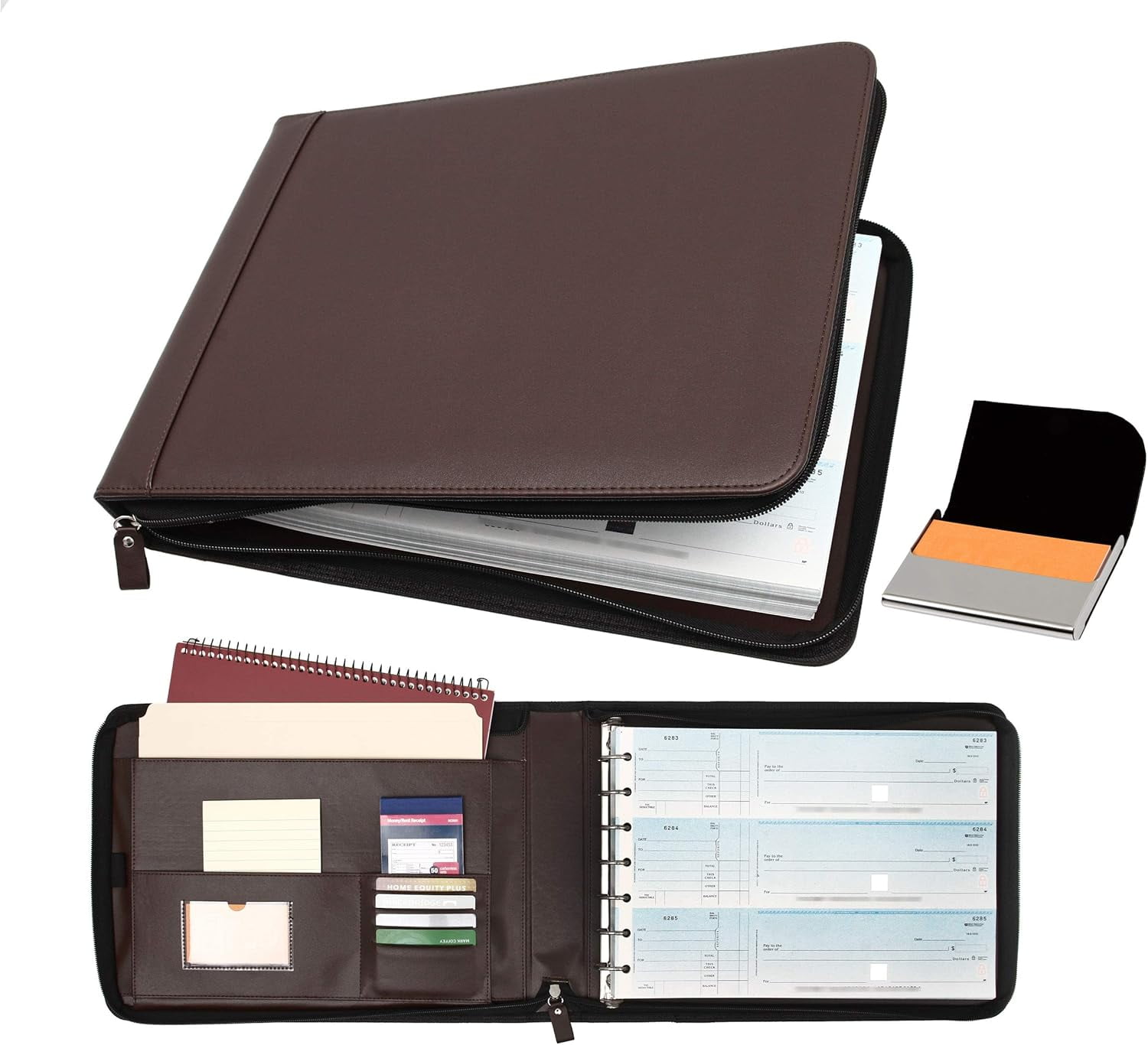 Zippered Business Checkbook Binder - 7 Ring Binder for Business Checks ...