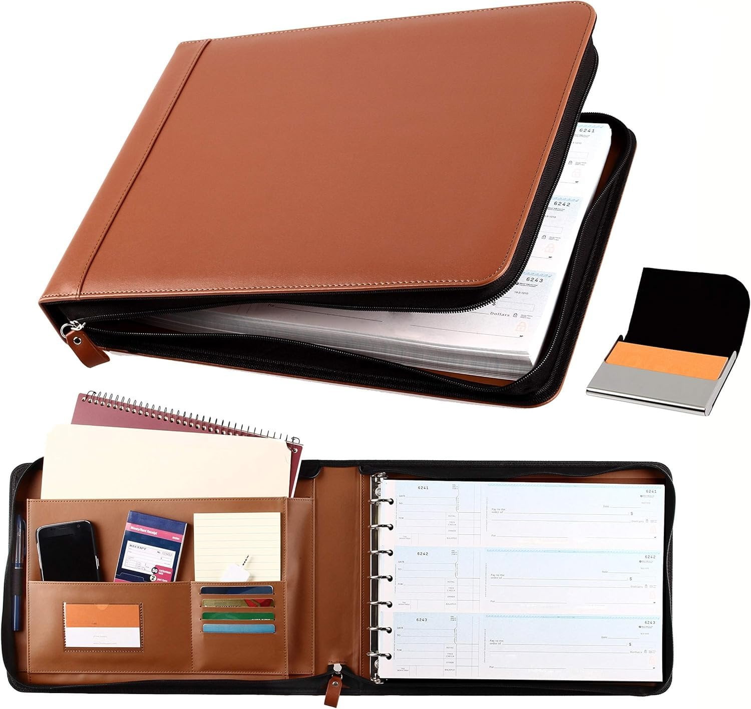 Zippered Business Checkbook Binder - 7 Ring Binder for Business Checks ...