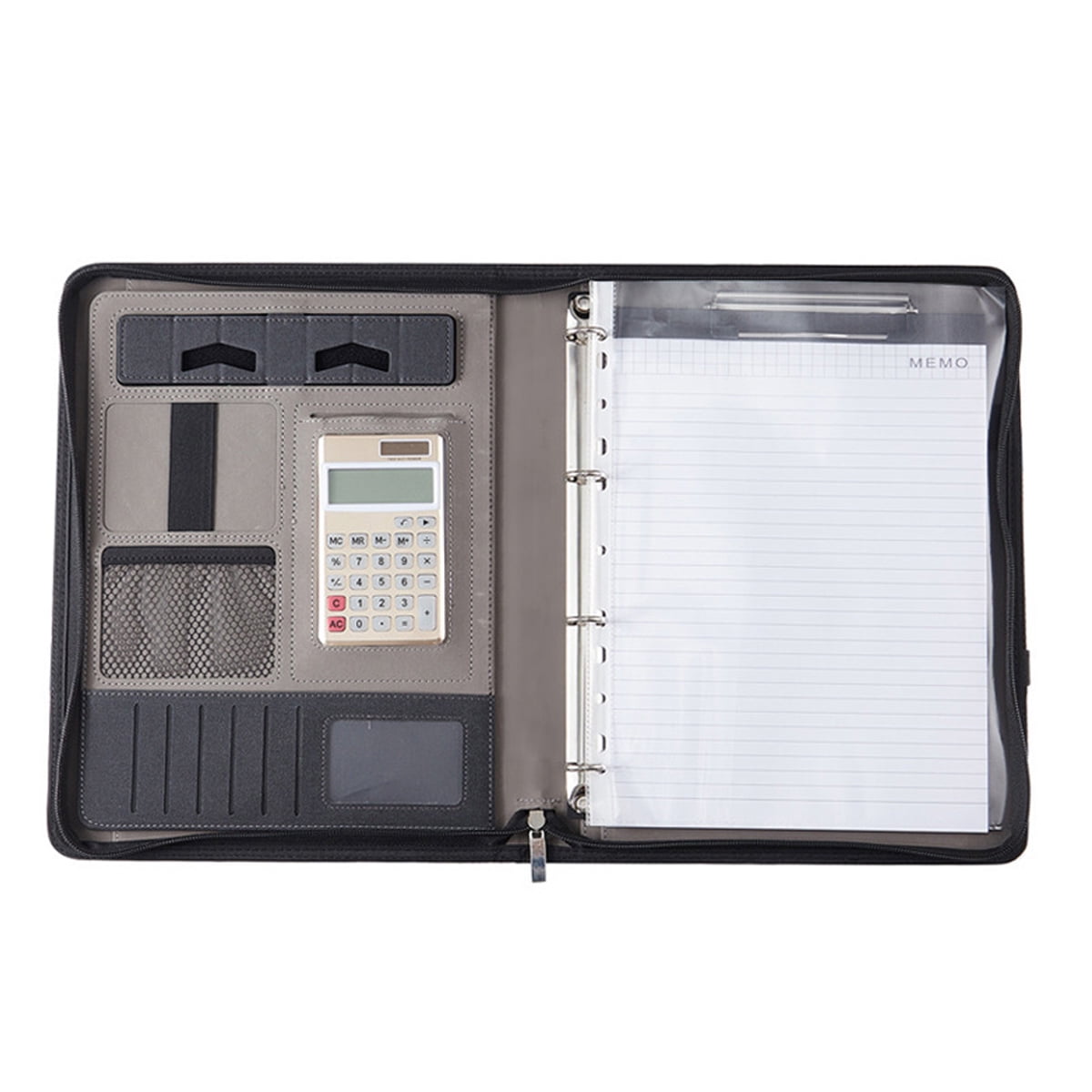 Zippered Leather Padfolio Portfolio with [Hidden Handle] and [Clipboard ...