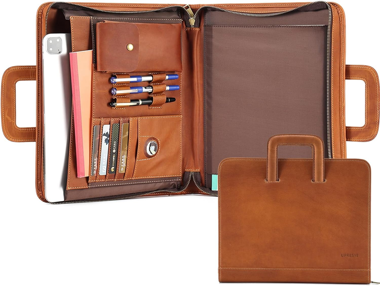 Zippered Leather Padfolio Portfolio with Retractable Handle, Letter ...