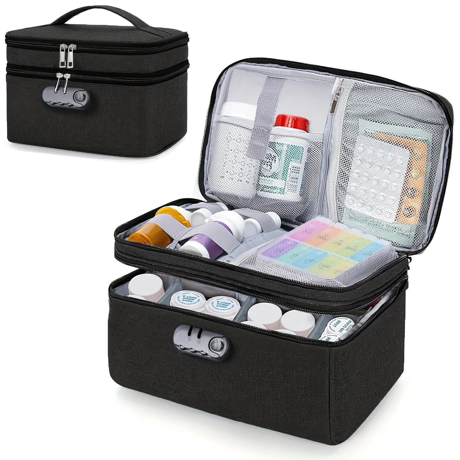 Zippered Medicine Bag with Lock (Empty), Medicine Organizer, Family ...