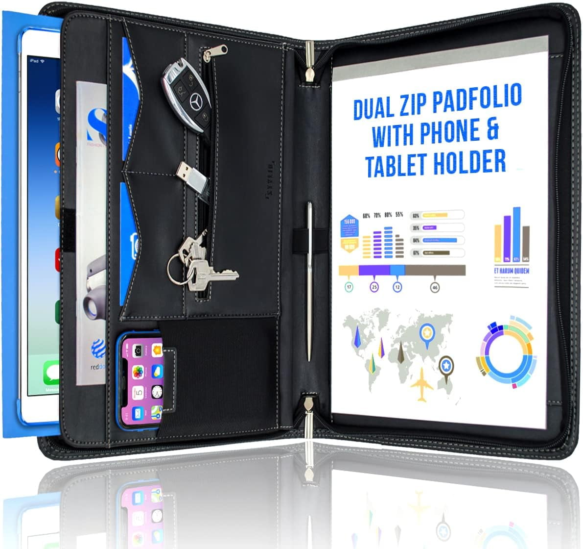 Zippered Padfolio Portfolio Binder, Faux Leather Organizer. Interview ...