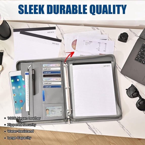 Zippered Portfolio Folder Binder with Detachable Ring Binder & A4 ...