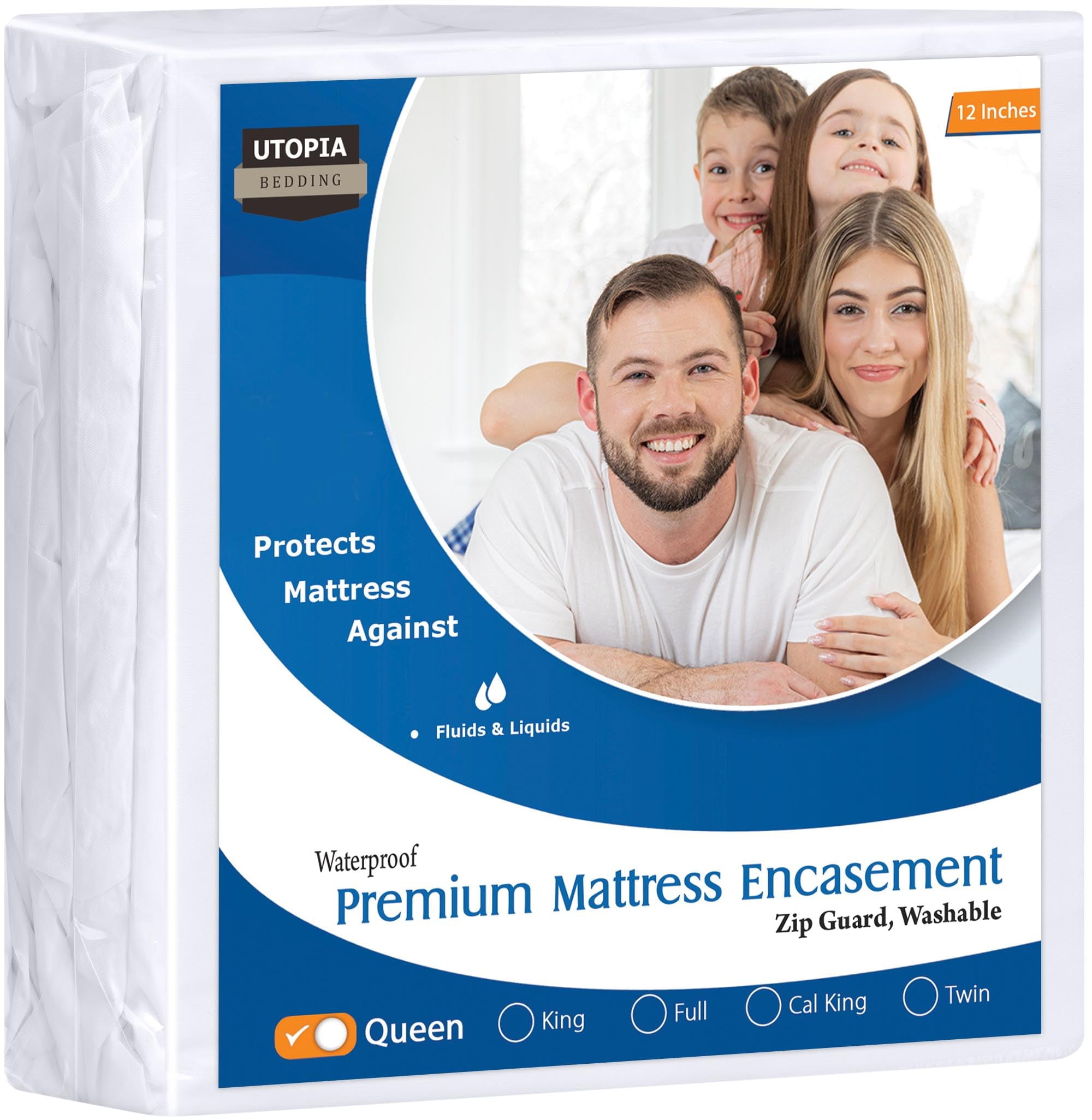 Zippered Queen Mattress Protector 12 Inches Deep, Waterproof Bed Bug Proof Cover, 6-Sided ...