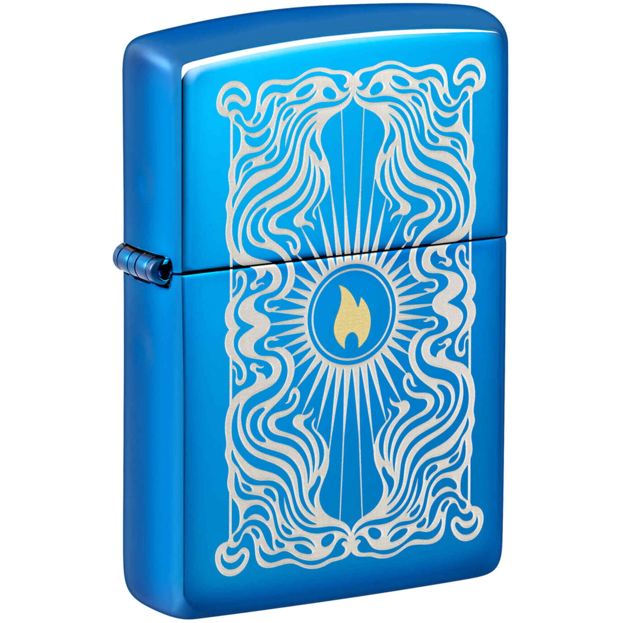 Zippo 46424 Fancy Flame Design High Polish Blue Pocket Lighter - Walmart.com