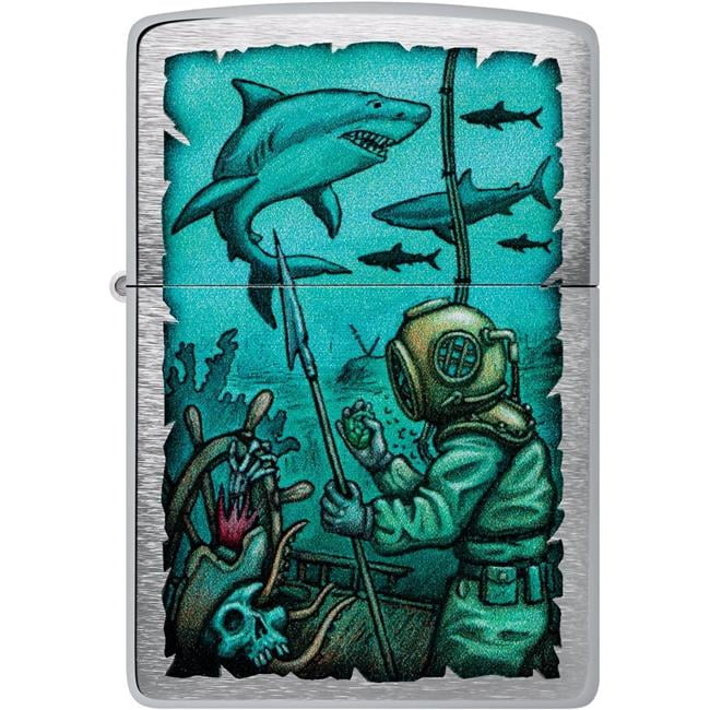 Zippo 48561 Shark Nautical Design Chrome Windproof Pocket Lighter ...