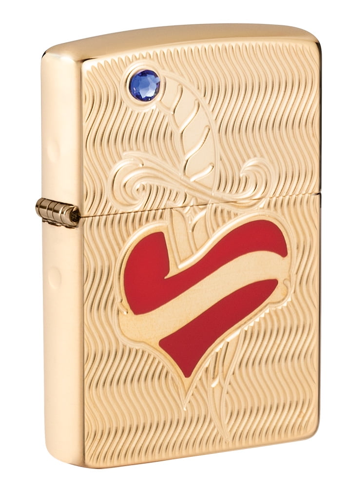 Zippo Armor Heart and Sword High Polish Brass Pocket Lighter - Walmart.com