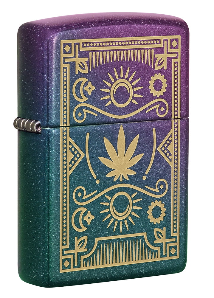 Zippo Cannabis Design Laser Engraved Iridescent Pocket Lighter ...