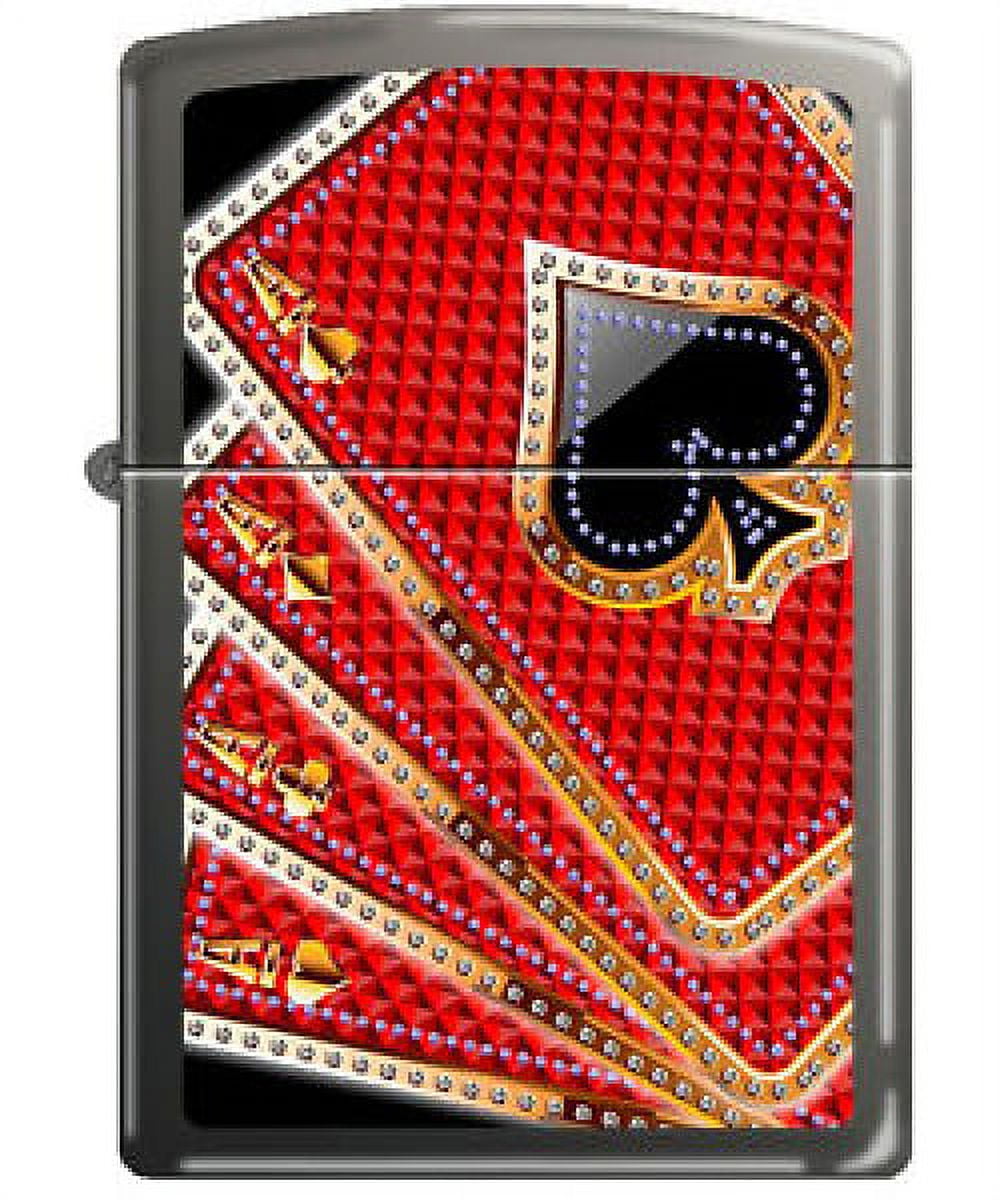 Zippo Card Suits four 4 Aces Red / Gold on Black Ice Windproof Lighter ...