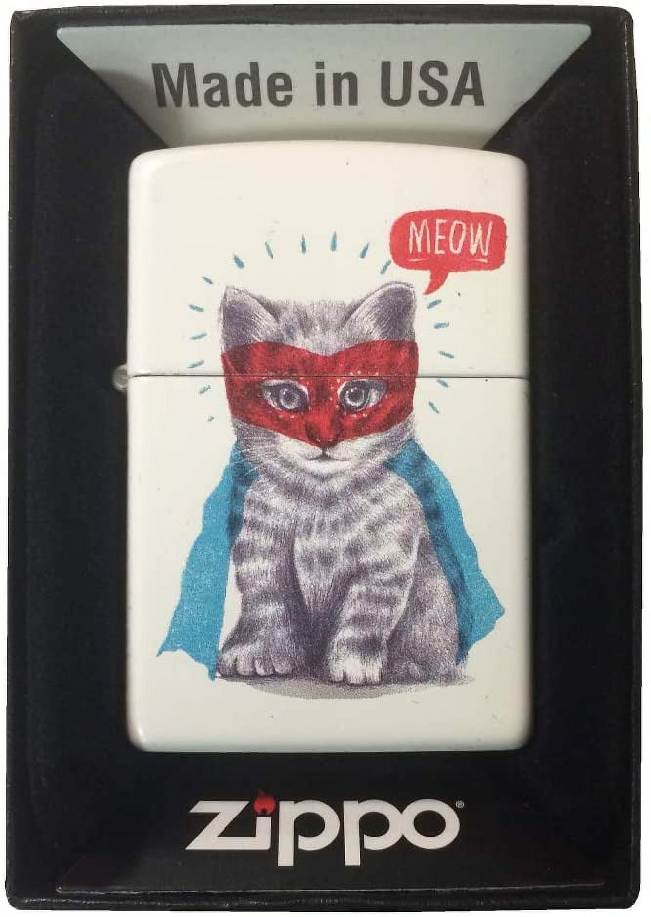 Zippo Custom Lighter - White Matte Super Hero Cat Drawing - Walmart.com