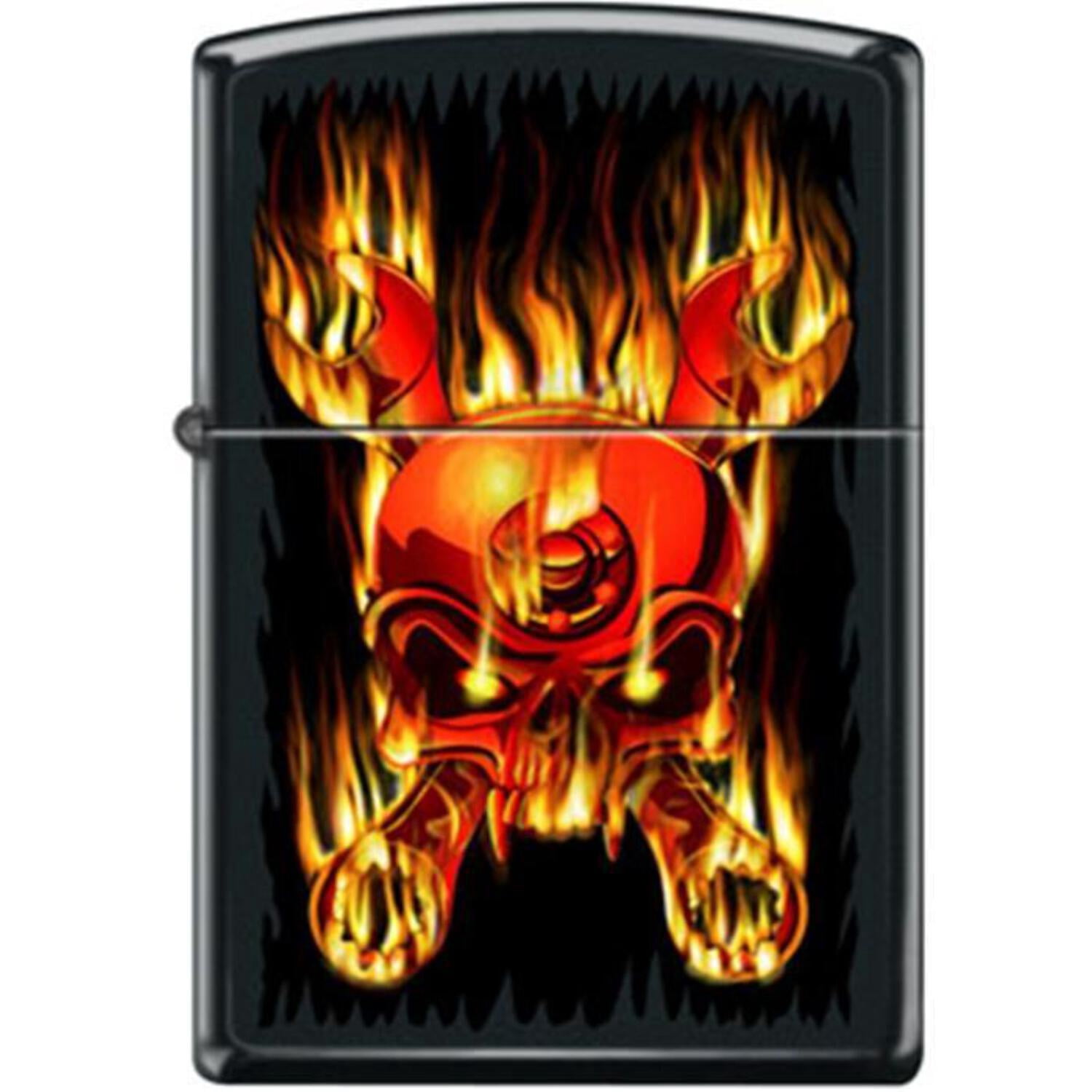 Zippo Lighter - Skull Flaming Wrenched Black Matte - Walmart.com