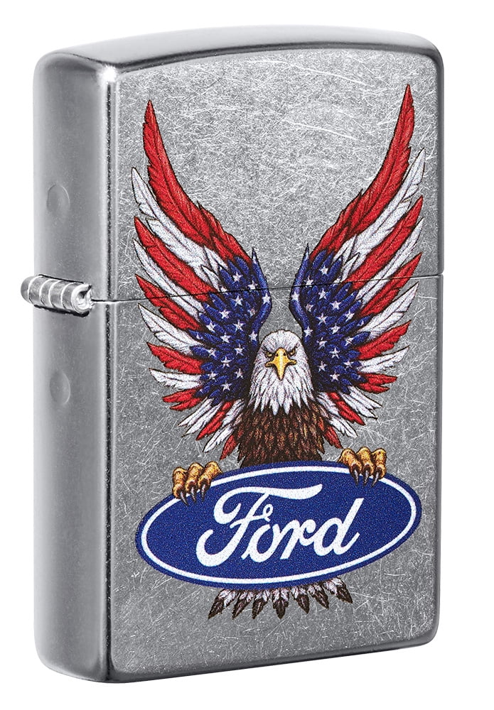 Zippo Ford Oval Logo and US Flag Eagle Design Street Chrome Pocket ...
