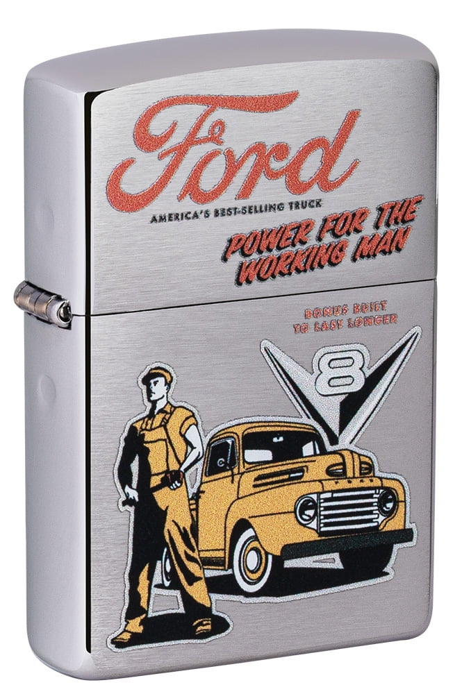 Zippo Ford Vintage F1 Truck Design Brushed Chrome Pocket Lighter ...