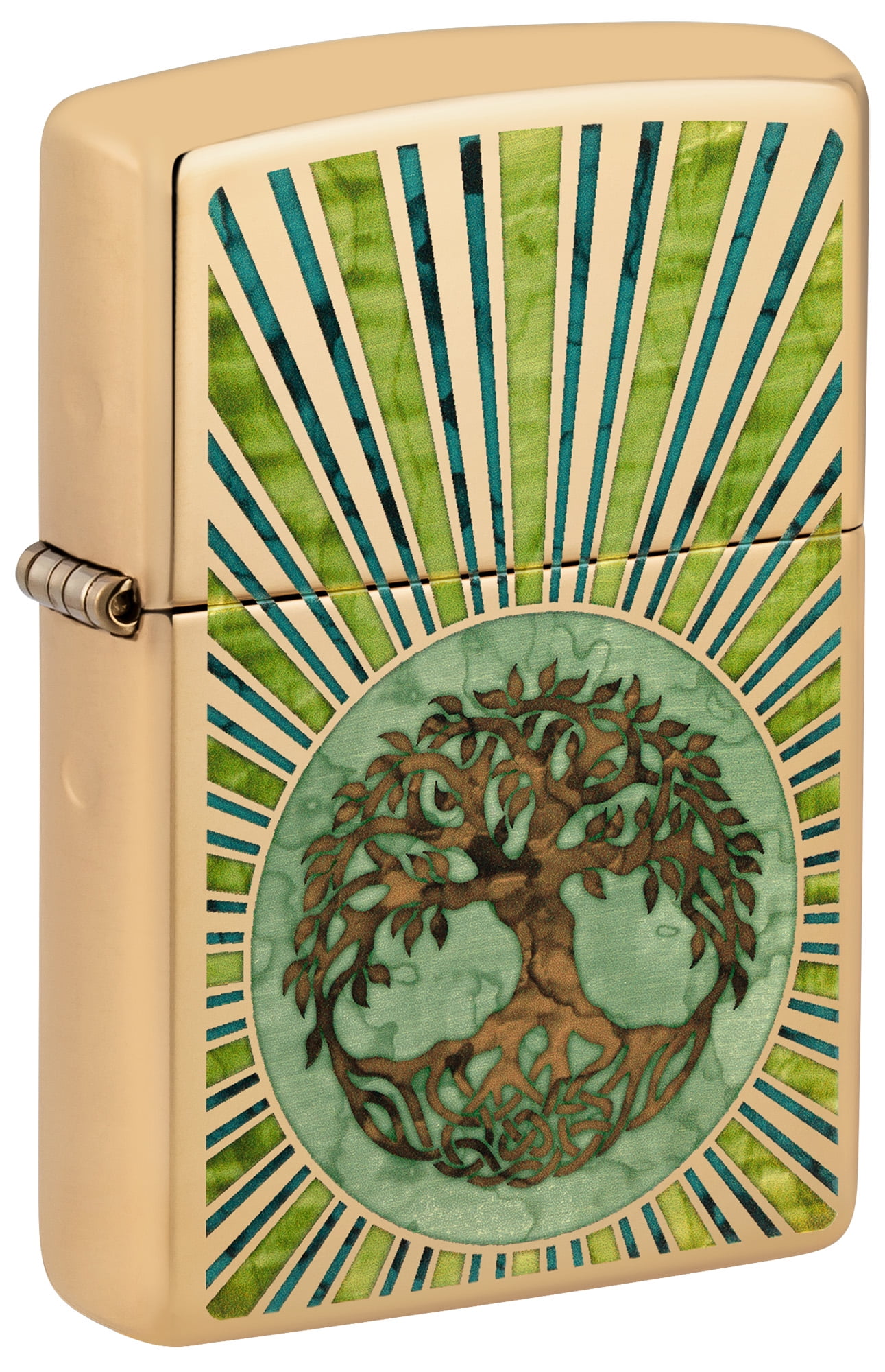 Zippo Classic High Polish Brass Pocket Lighter with Fusion Tree of Life ...