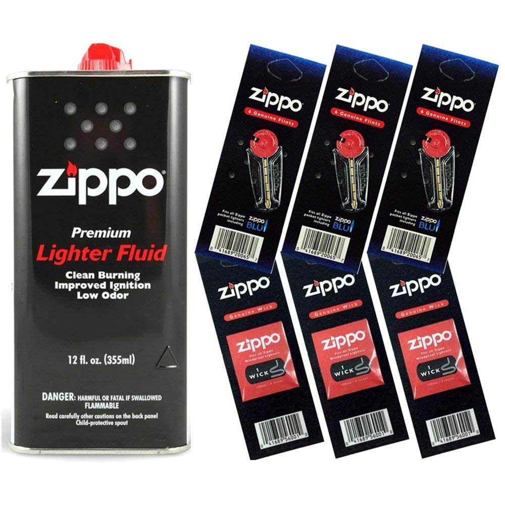Zippo Refill Gift Set - 12 Fl.oz Fluid Fuel, 3 Wick Card & 3 Flint Card ...