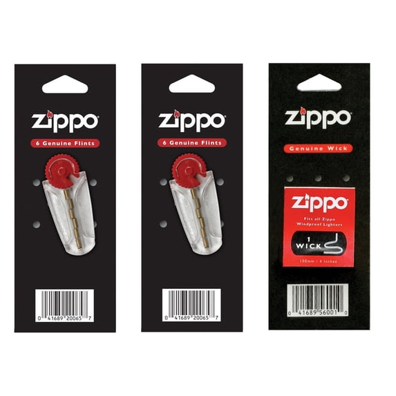 "Zippo Lighter 2 Flint Cards, 12 Flints Dispenser, 1 Wick Card, 4 ...
