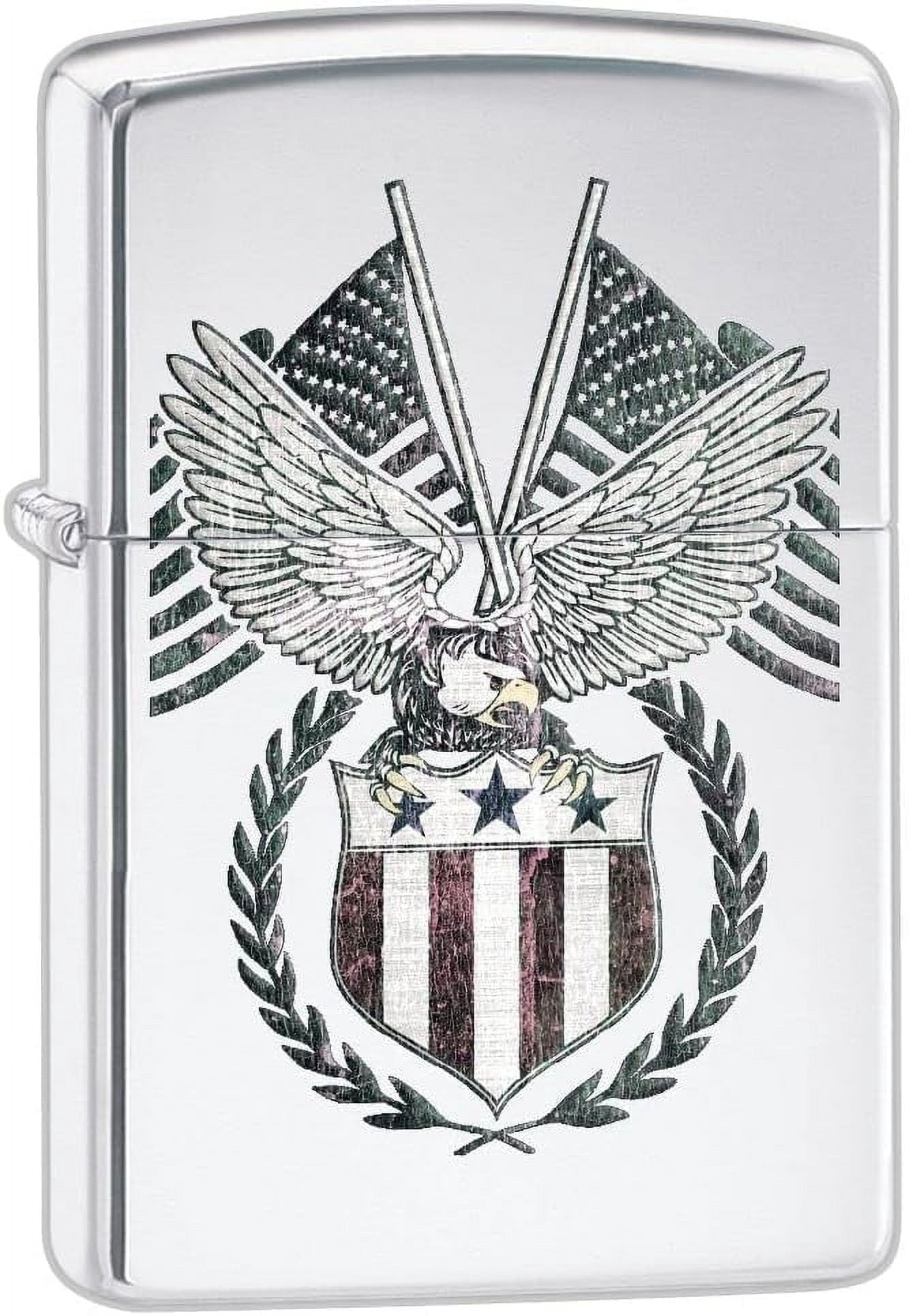 Zippo Lighter- American Bald Eagle Shield High Polish Chrome Lighter # ...