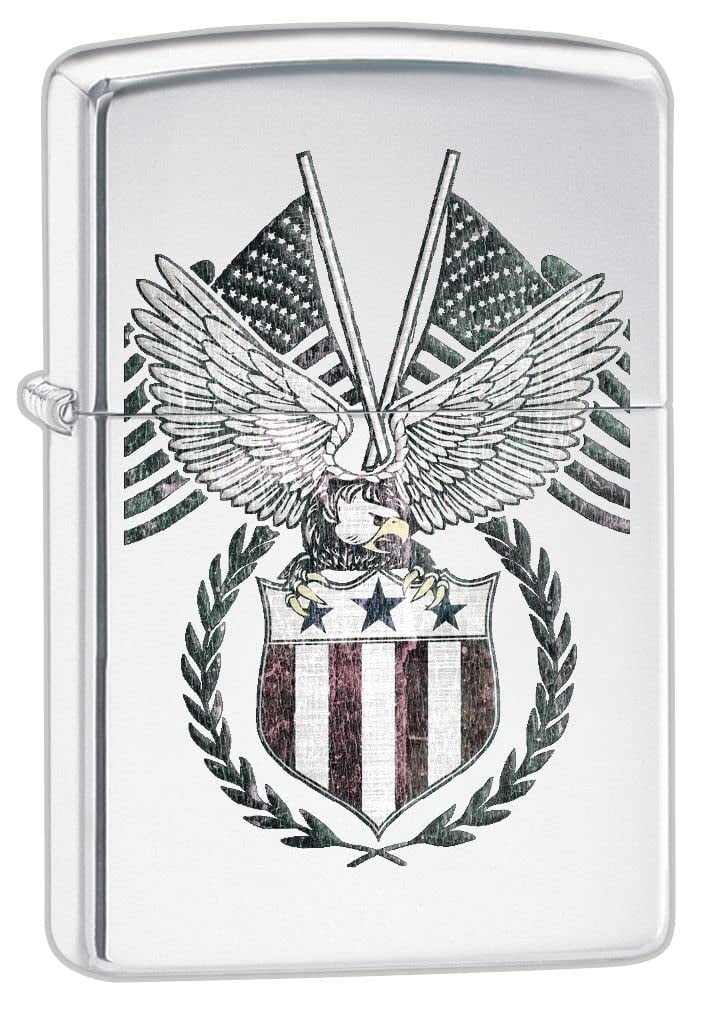 Zippo Lighter- American Bald Eagle Shield High Polish Chrome Lighter # ...
