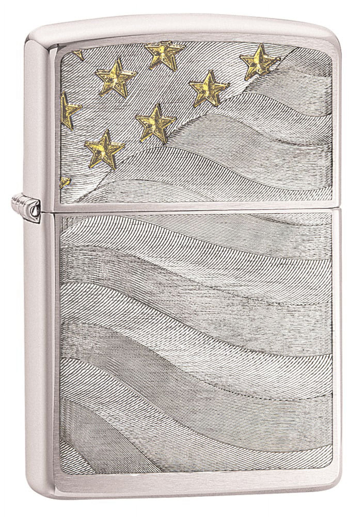 Zippo Lighter: American Flag Stars and Stripes, Engraved - Brushed ...