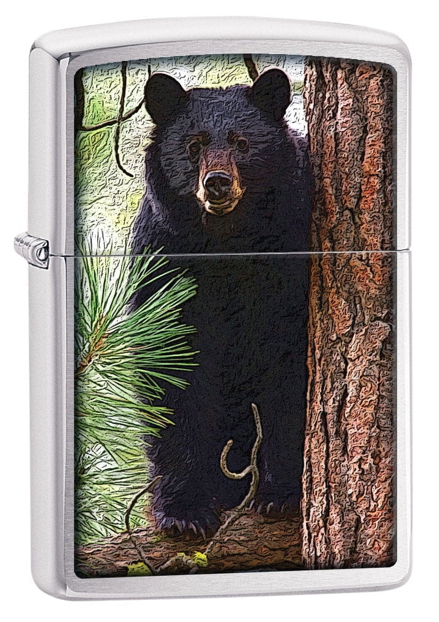 Zippo Lighter: Black Bear in the Woods - Brushed Chrome 80703 - Walmart.com