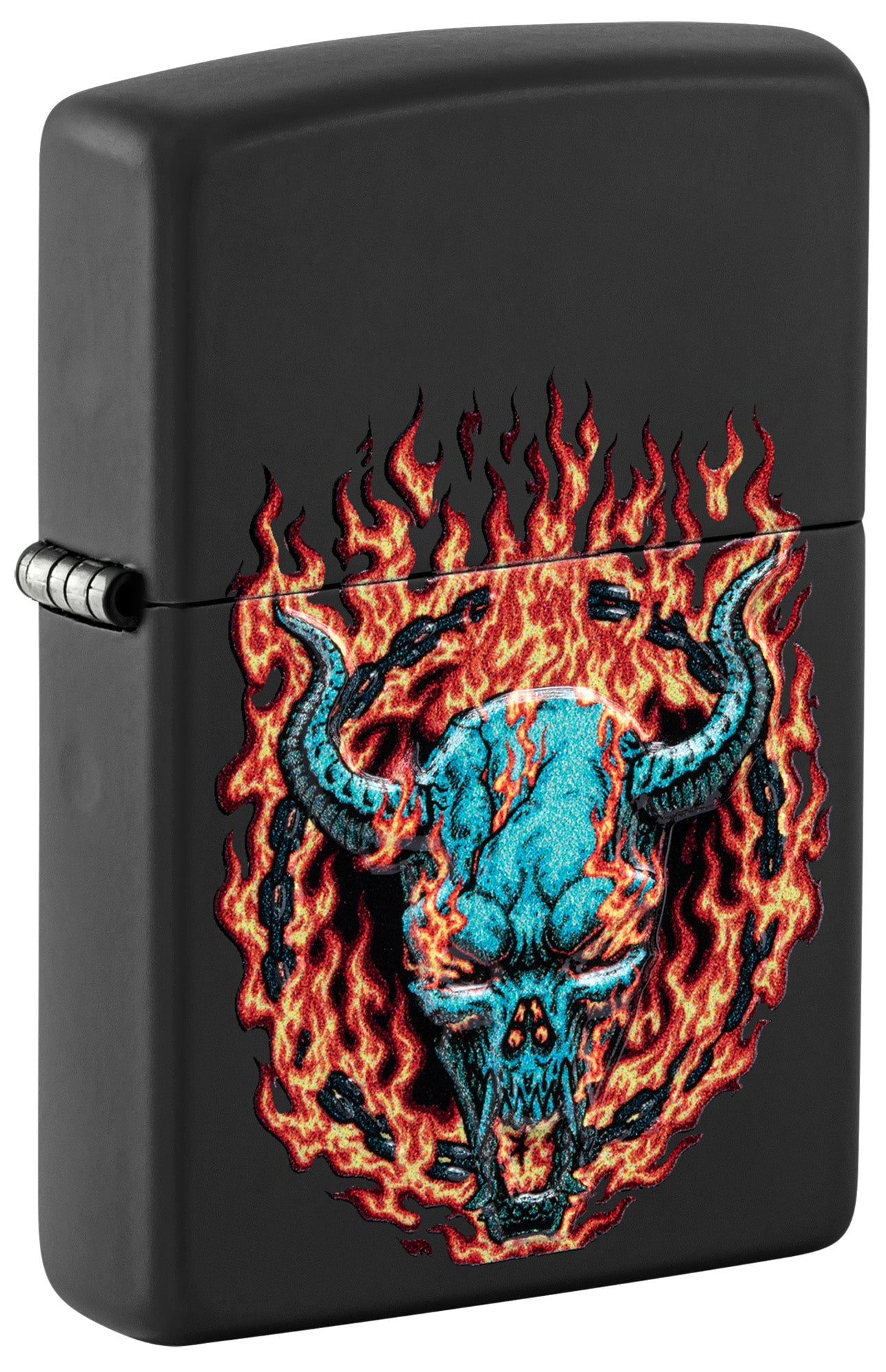Zippo Lighter: Burning Devil Skull, Raised Print - Black Matte 46113 ...