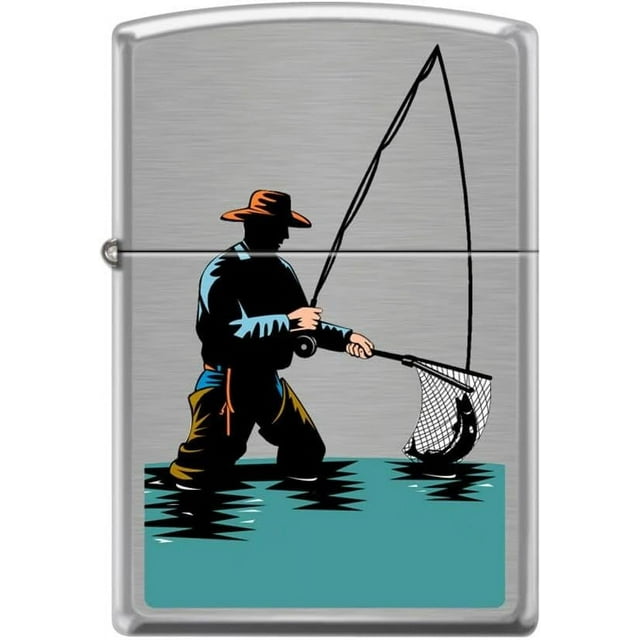 Zippo Lighter- Catching A Fish Fisherman Brushed Chrome Windproof ...