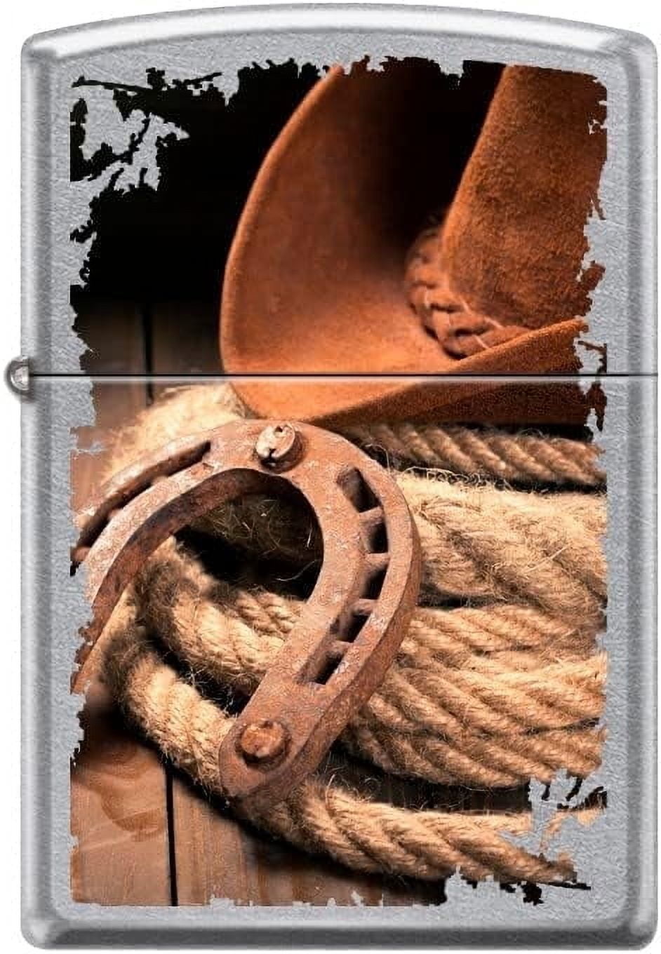 Zippo Lighter-Cowboy Hat and Rope Street Chrome Windproof Lighter # ...