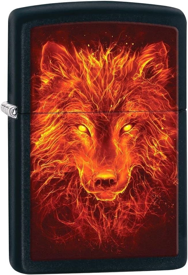 Zippo Lighter- Fire Wolf Head Black Matte Windproof Lighter #Z5270 ...