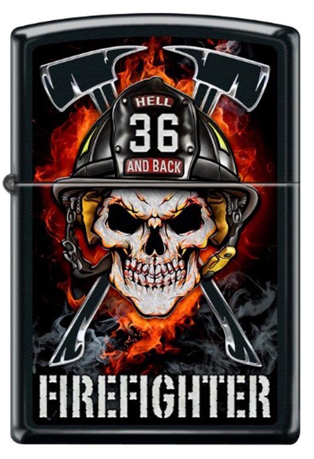 Zippo Lighter Firefighter Skull "To Hell and Back" Black Matte ...