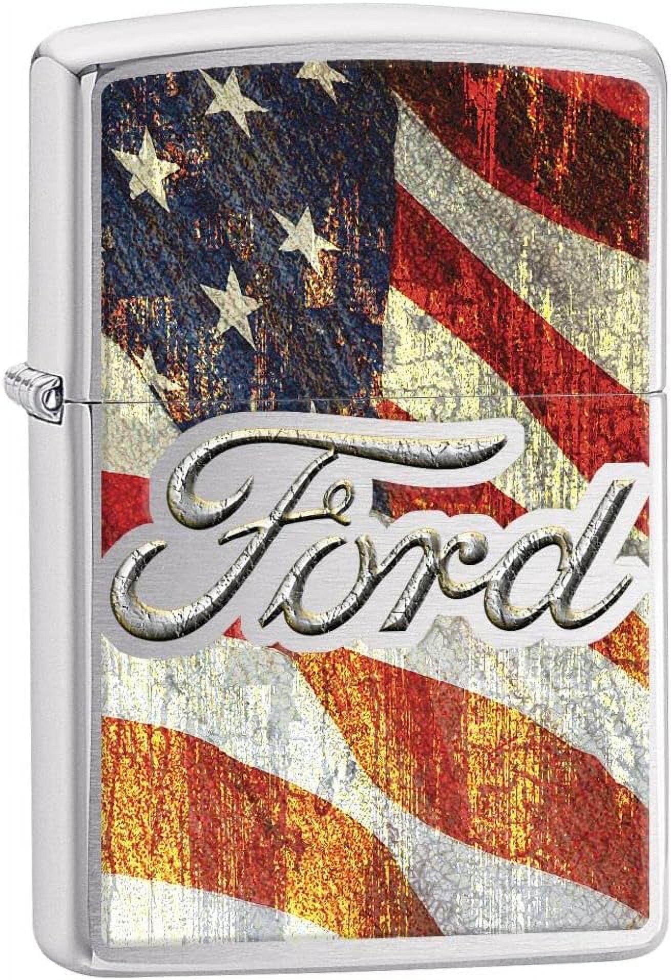 Zippo Lighter- Ford Logo US Flag Brushed Chrome Windproof Lighter #Z5064 - Walmart.com