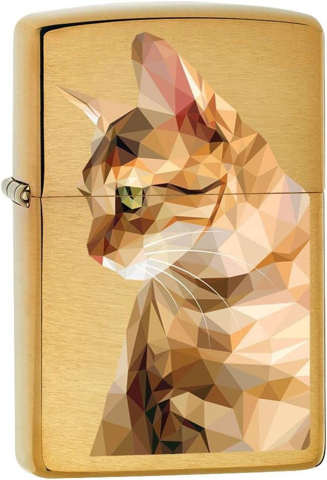 Zippo Lighter- Geometric Graphic Cats Felines Pets Brushed Brass ...
