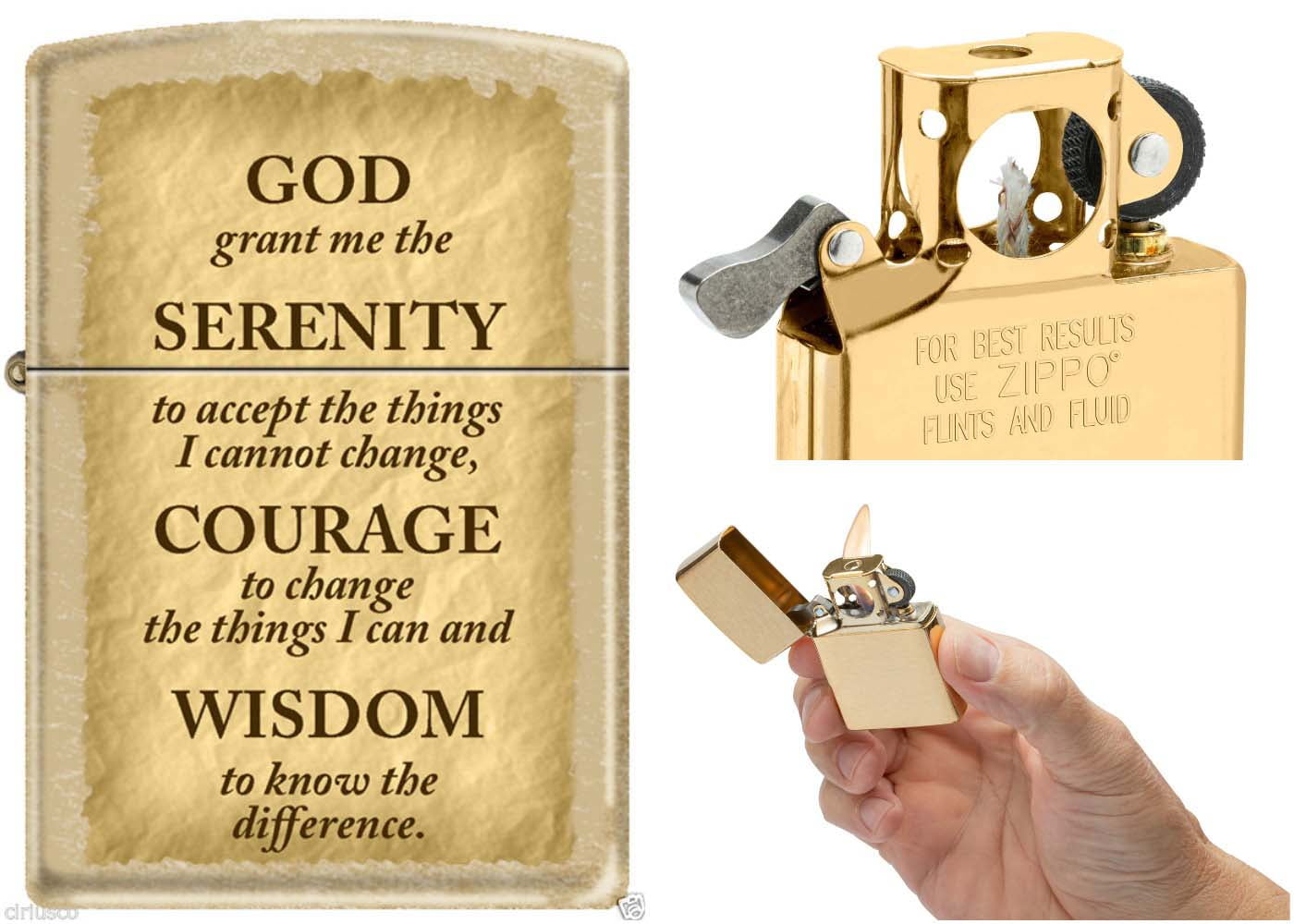 Zippo Lighter God Grant me the Serenity Prayer Solid Brass Pipe Lighter ...