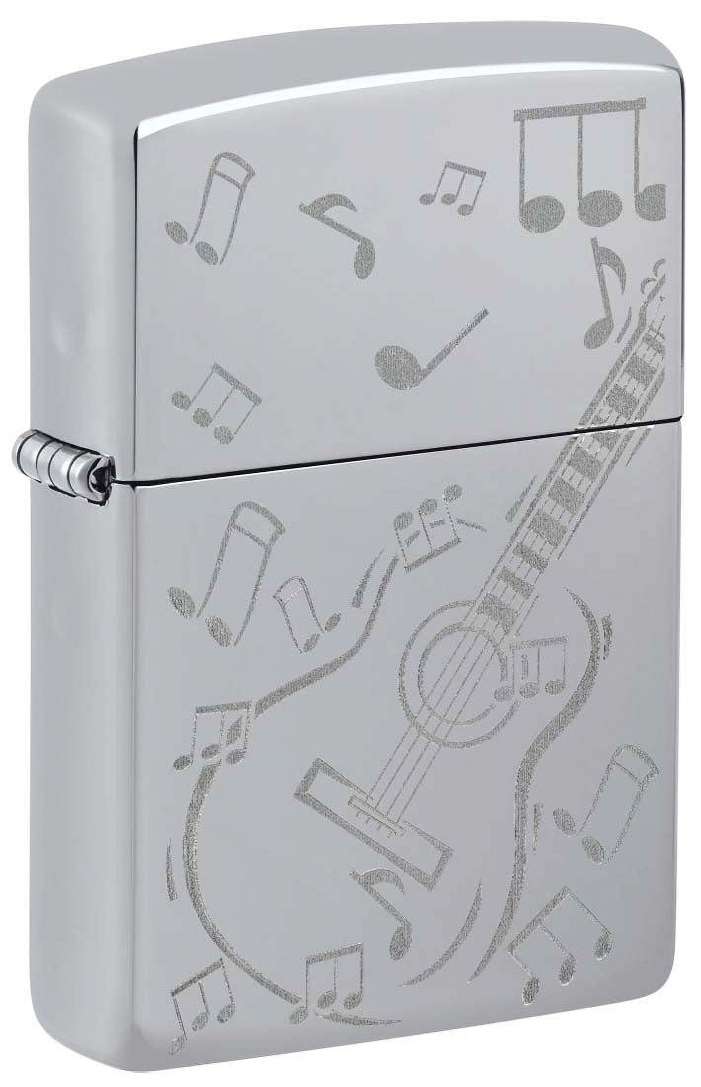 Zippo Lighter: Guitar and Music Notes, Engraved - High Polish Chrome ...