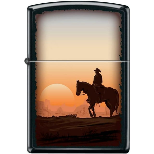 Zippo USA Made Windproof Lighter- Horse Cowboy Sunset Design, Black ...