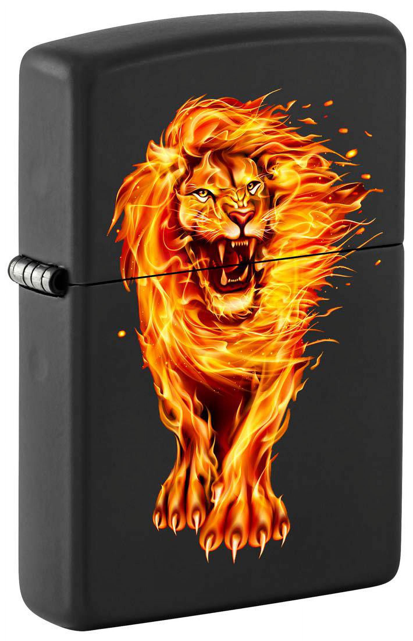 Zippo Lighter: Lion on Fire - Black Matte 81309 - Walmart.com